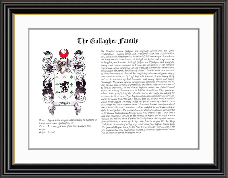 Gallagher Family Coat of Arms and Family History Print - Etsy