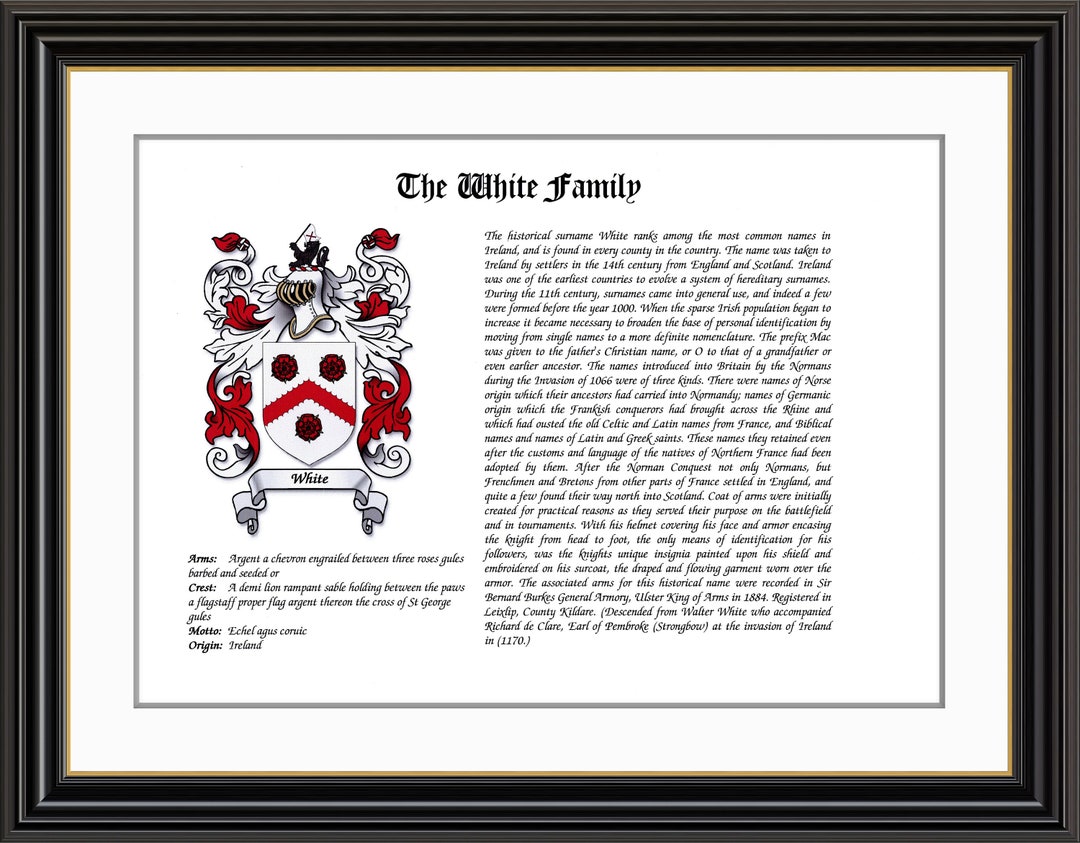 White Family Coat of Arms and Family History Print - Etsy
