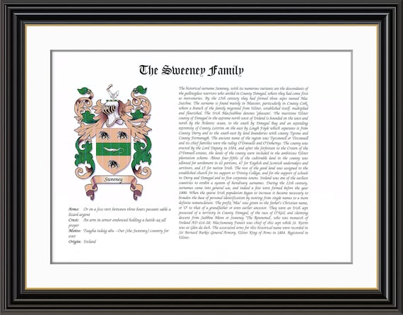 Sweeney Family Coat of Arms and Family History Print - Etsy
