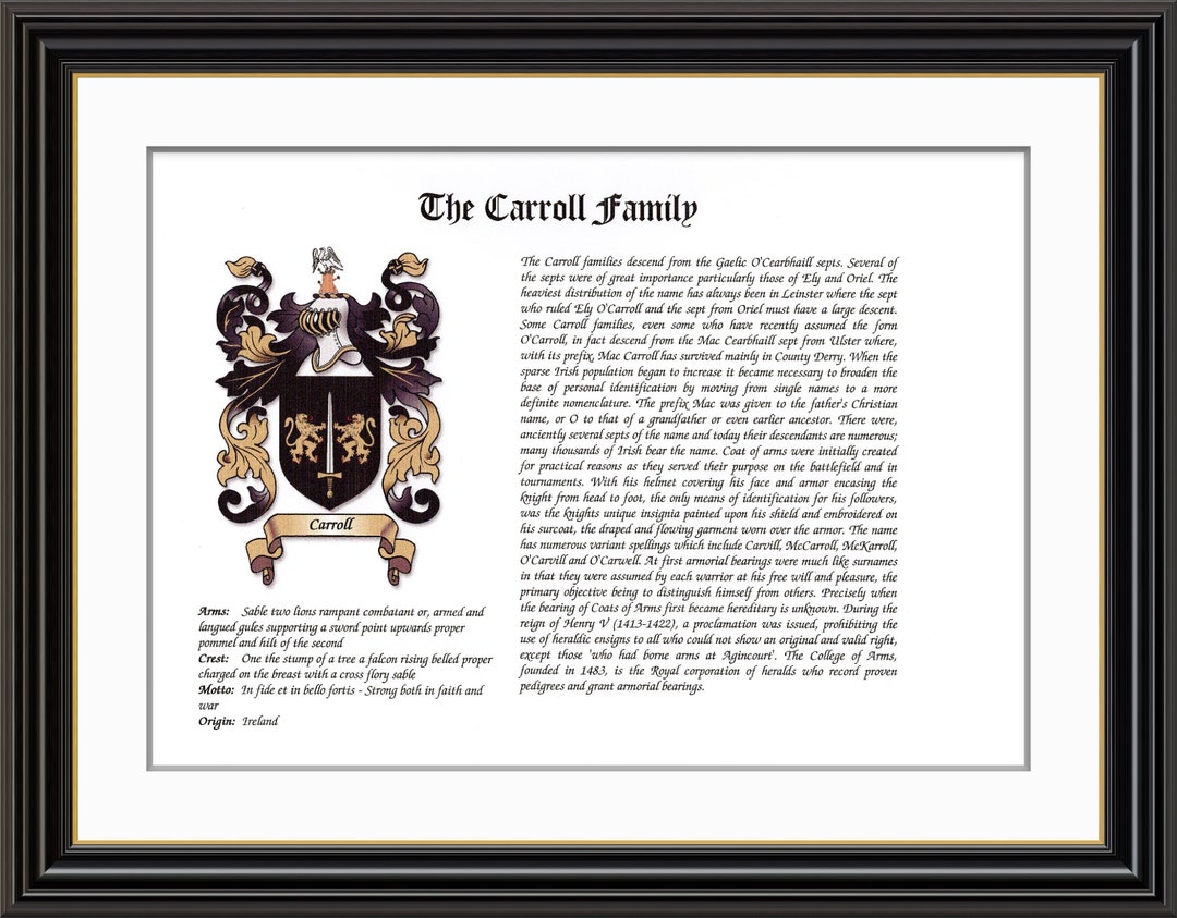 Carroll Family Coat of Arms and Family History Print - Etsy