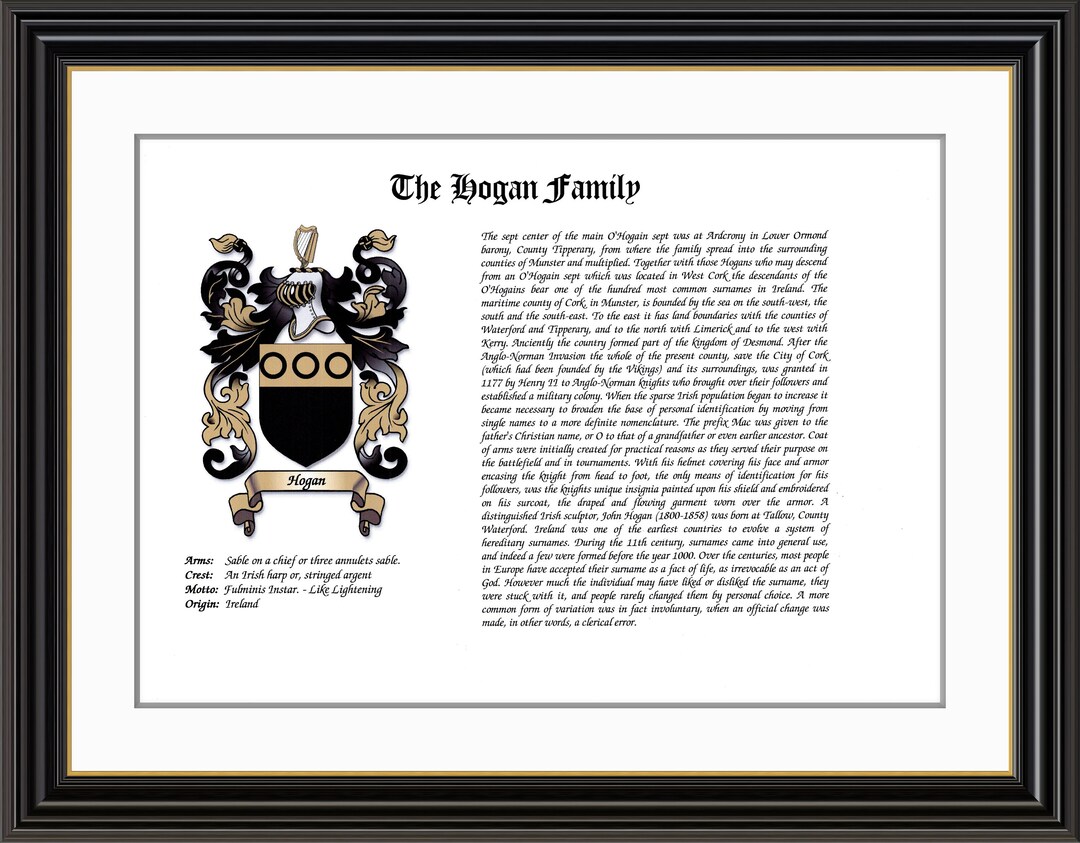 Hogan Family Coat of Arms and Family History Print - Etsy