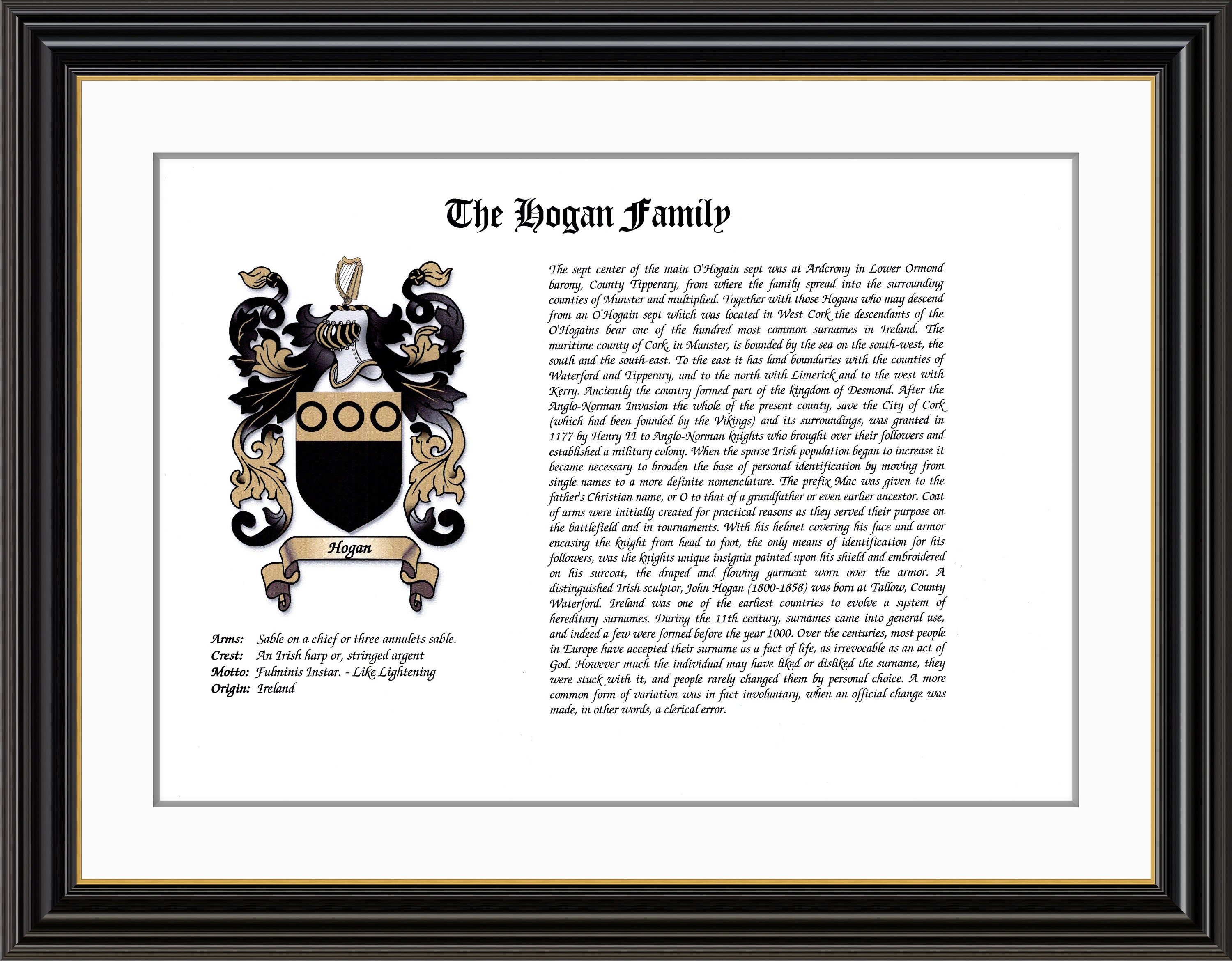 Hogan Family Coat of Arms and Family History Print - Etsy