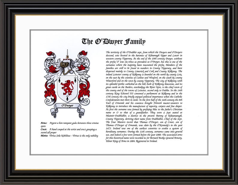 O' Dwyer Family Coat of Arms and Family History Print - Etsy