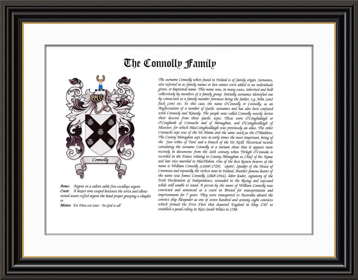 Connolly Family Coat of Arms and Family History Print - Etsy