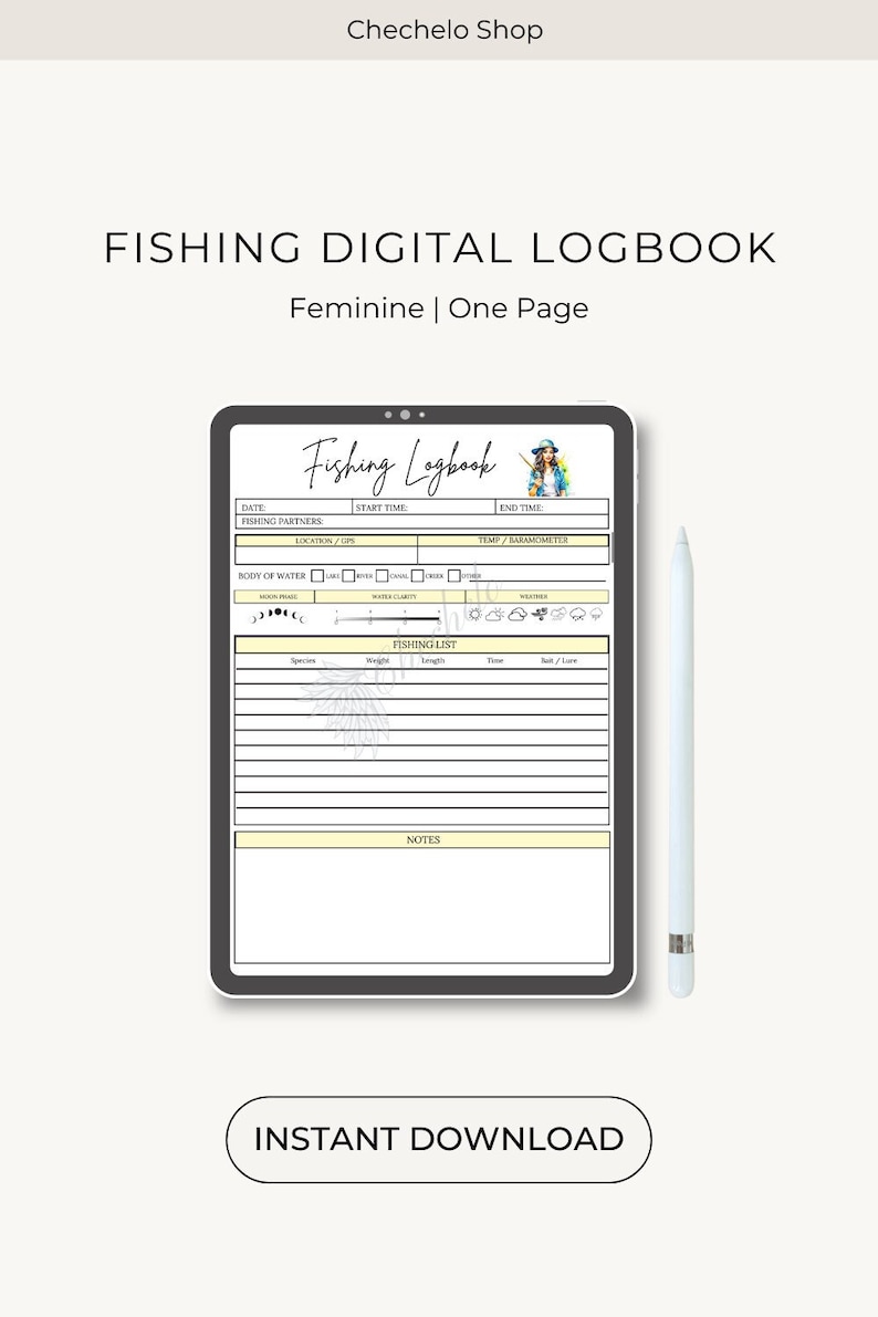 Printable Digital Fishing Logbook A Fishing Logbook for Women Female ...