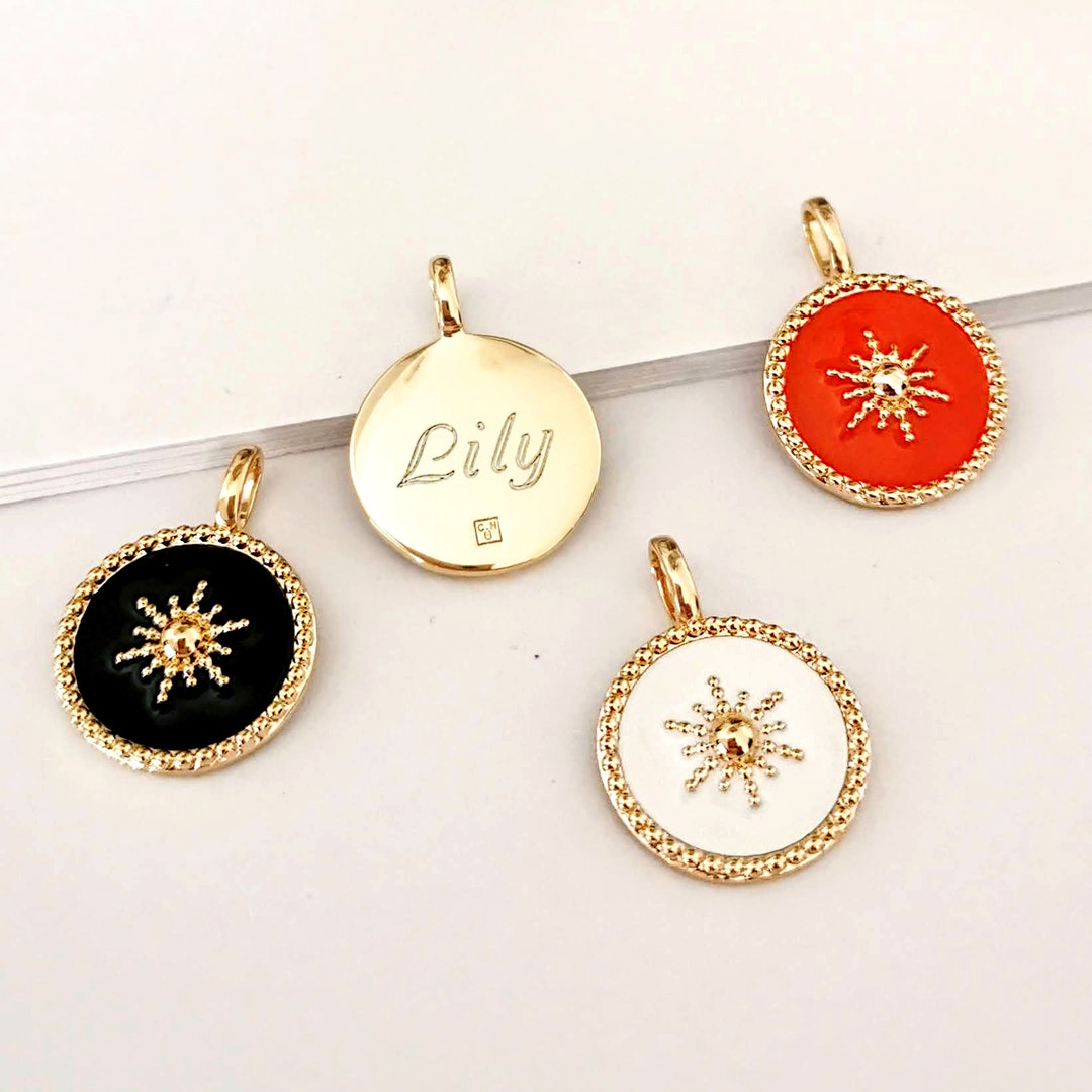 Personalized 18k Gold Plated Enamel Medallion Pendant Engraved Jewelry ...