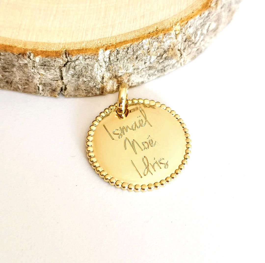 Pendant Personalized Medallion Gold Plated Engraving First Name Date or ...
