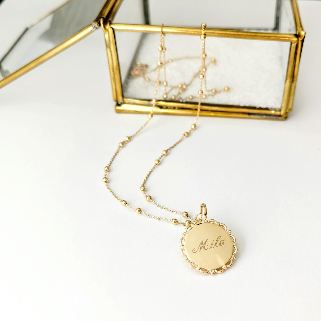 Personalized 18K Gold Plated Necklace With Openwork Medallion and First ...