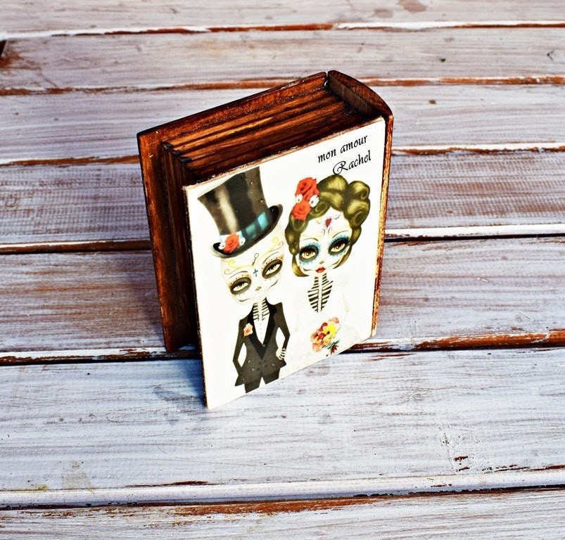 Gothic Wedding, Ring Box, Mexican Skull Anniversary Ring Box, Gift for ...