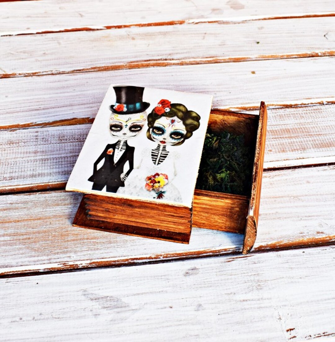 Gothic Wedding, Ring Box, Mexican Skull Anniversary Ring Box, Gift for ...