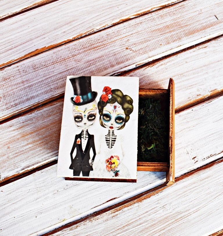 Gothic Wedding, Ring Box, Mexican Skull Anniversary Ring Box, Gift for ...