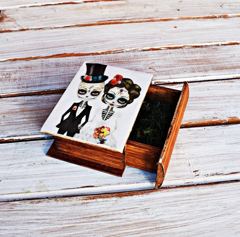 Gothic Wedding, Ring Box, Mexican Skull Anniversary Ring Box, Gift for ...