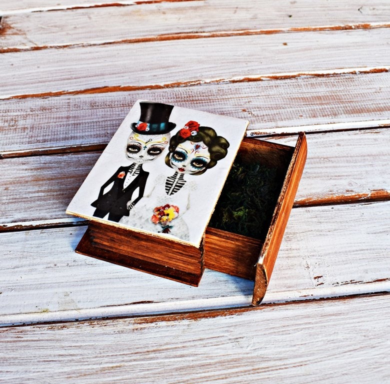 Gothic Wedding, Ring Box, Mexican Skull Anniversary Ring Box, Gift for ...