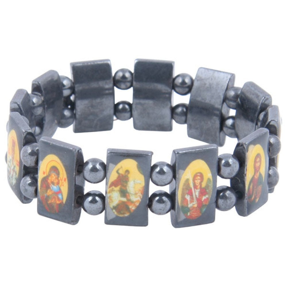 Hematite Orthodox Icon Bracelet, Saint Bracelet, Christian Bracelet ...