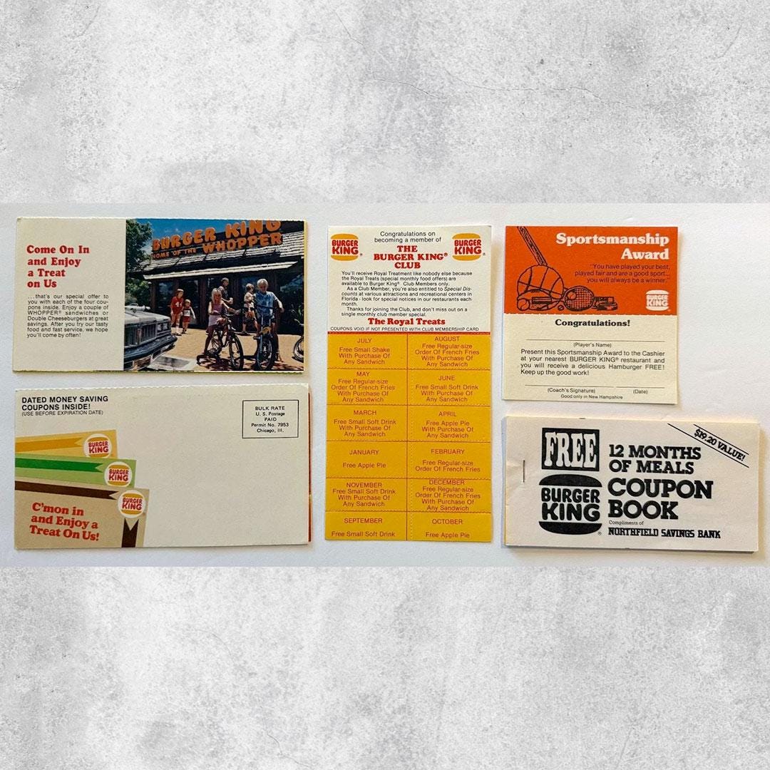 Vintage Burger King 1980s Advertising Lot Sportsmanship Award Coupons ...
