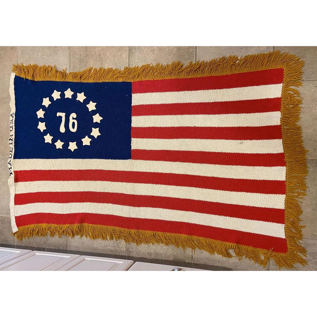 American Flag Afghan Throw Blanket Colonial Betsy Ross Hand Knit ...