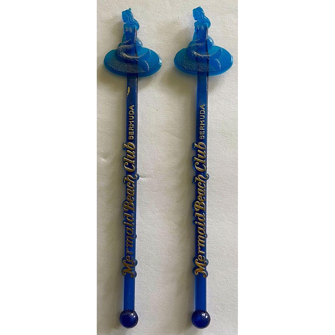 Lot of 2 Vintage Mermaid Beach Club Bermuda Plastic Swizzle Sticks Blue ...