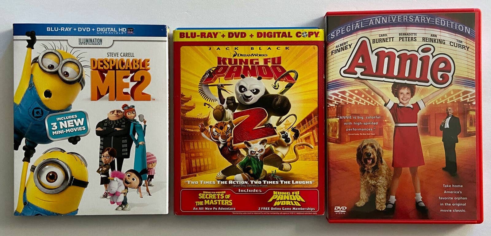 Family Blu-ray DVD Lot Despicable Me 2 Kung-fu Panda 2 Annie Kids Bonus ...