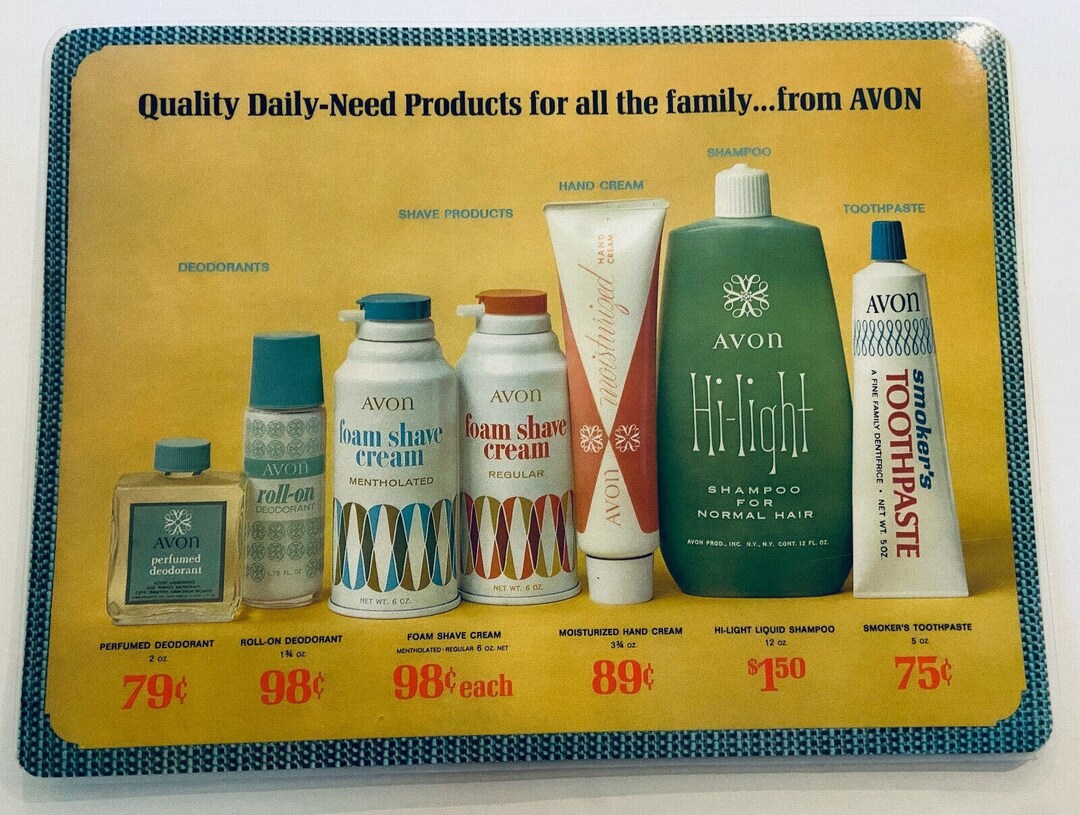 Vintage Avon 1970s Daily Care Products Laminated Advertising Mat 13.5 X ...