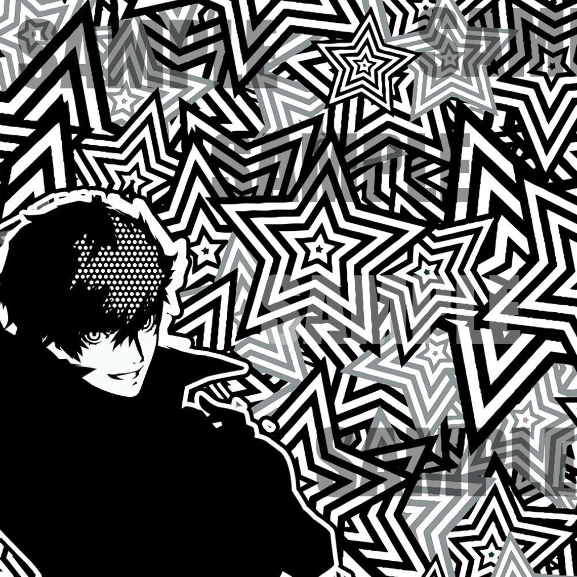 Persona 5 Menu UI Black and White Stars Pattern for Fabric - Etsy