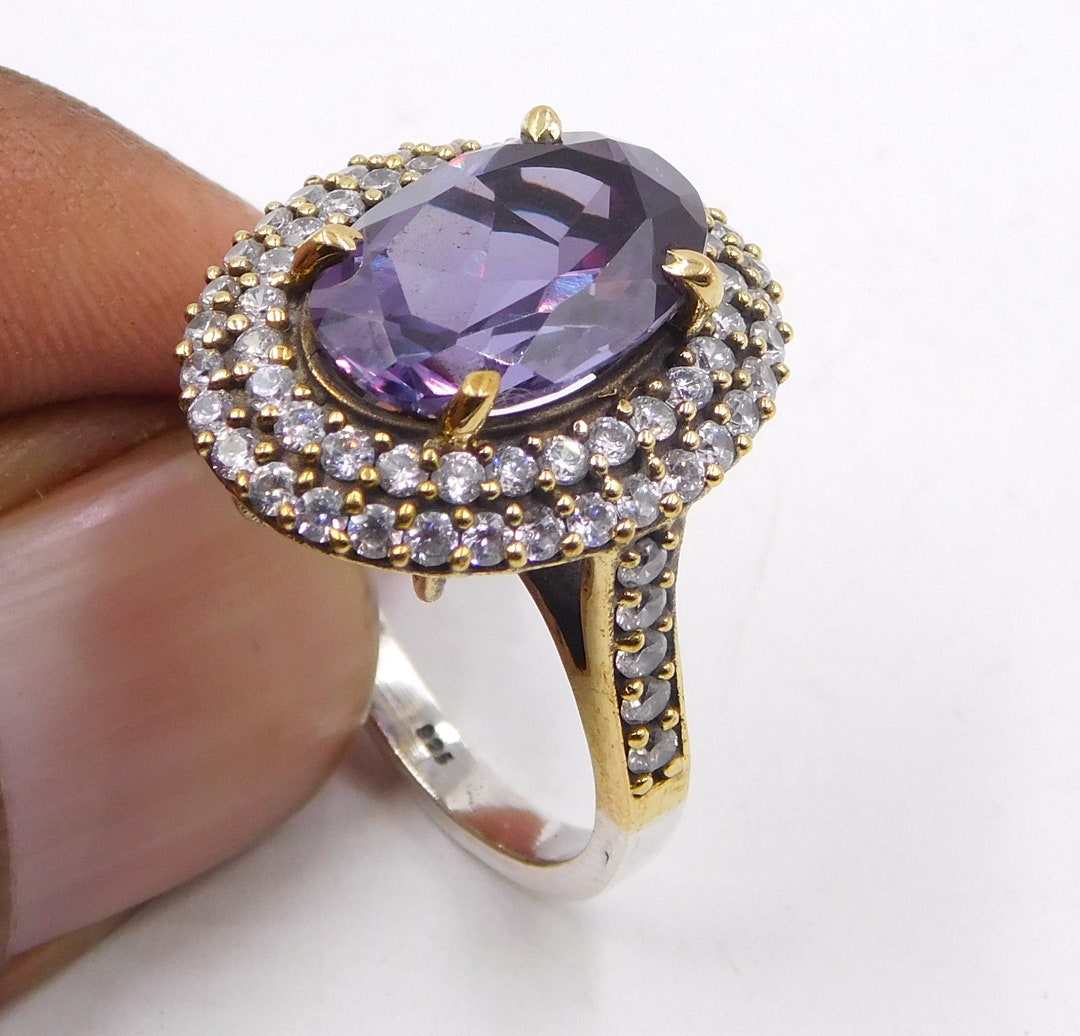 6.8 Gm Lab Created Alexander Oval Cut Tow Tone Ring, 925 Solid Sterling ...