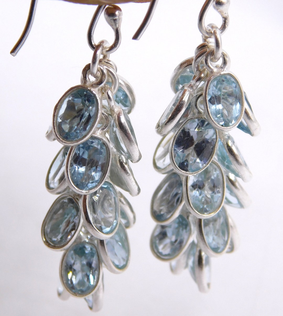 8.50 Gm Natural Blue Topaz Bezel Grapes Earring,925 Sterling Silver ...
