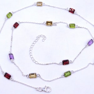 8.50 Gm Natural Multi Cut Octagon Stone Necklace, 925 Sterling Silver ...