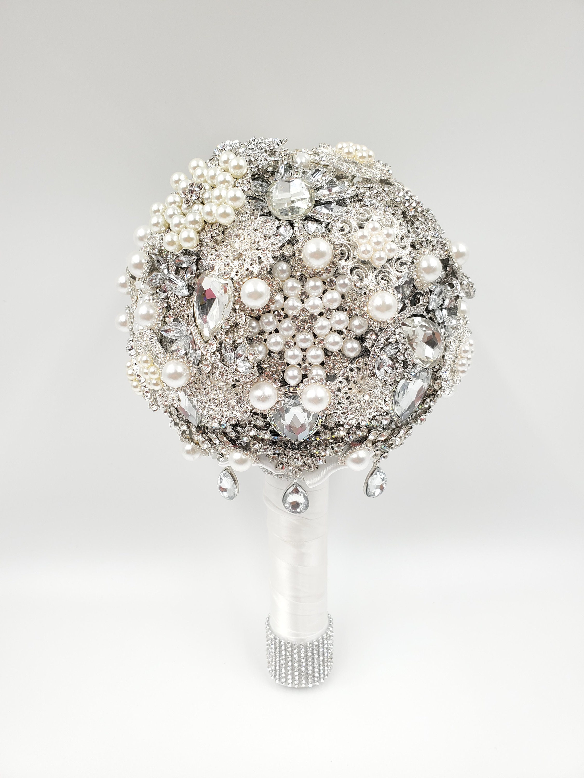 Custom Vintage Classic Crystal Brooch Bouquet. Glam Bling Ivory Pearl ...