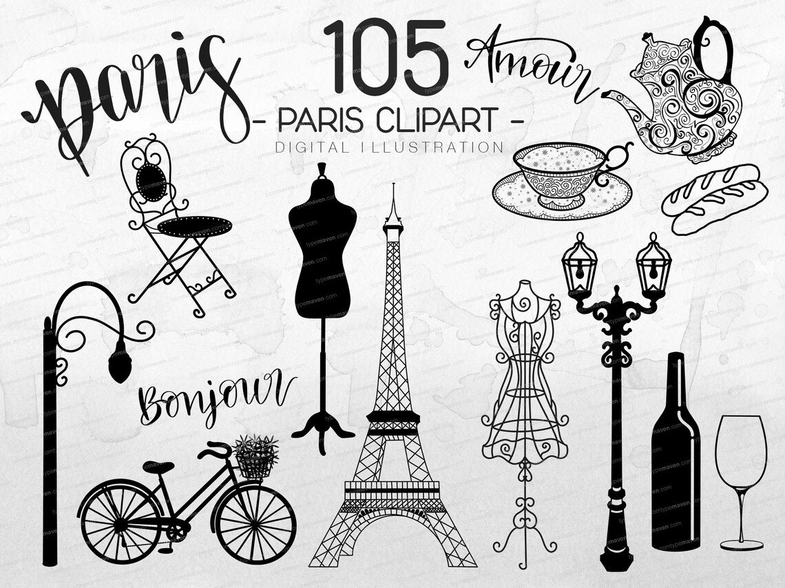 105 PARIS GLITTER CLIPART Digital Illustration Eiffel Tower | Etsy