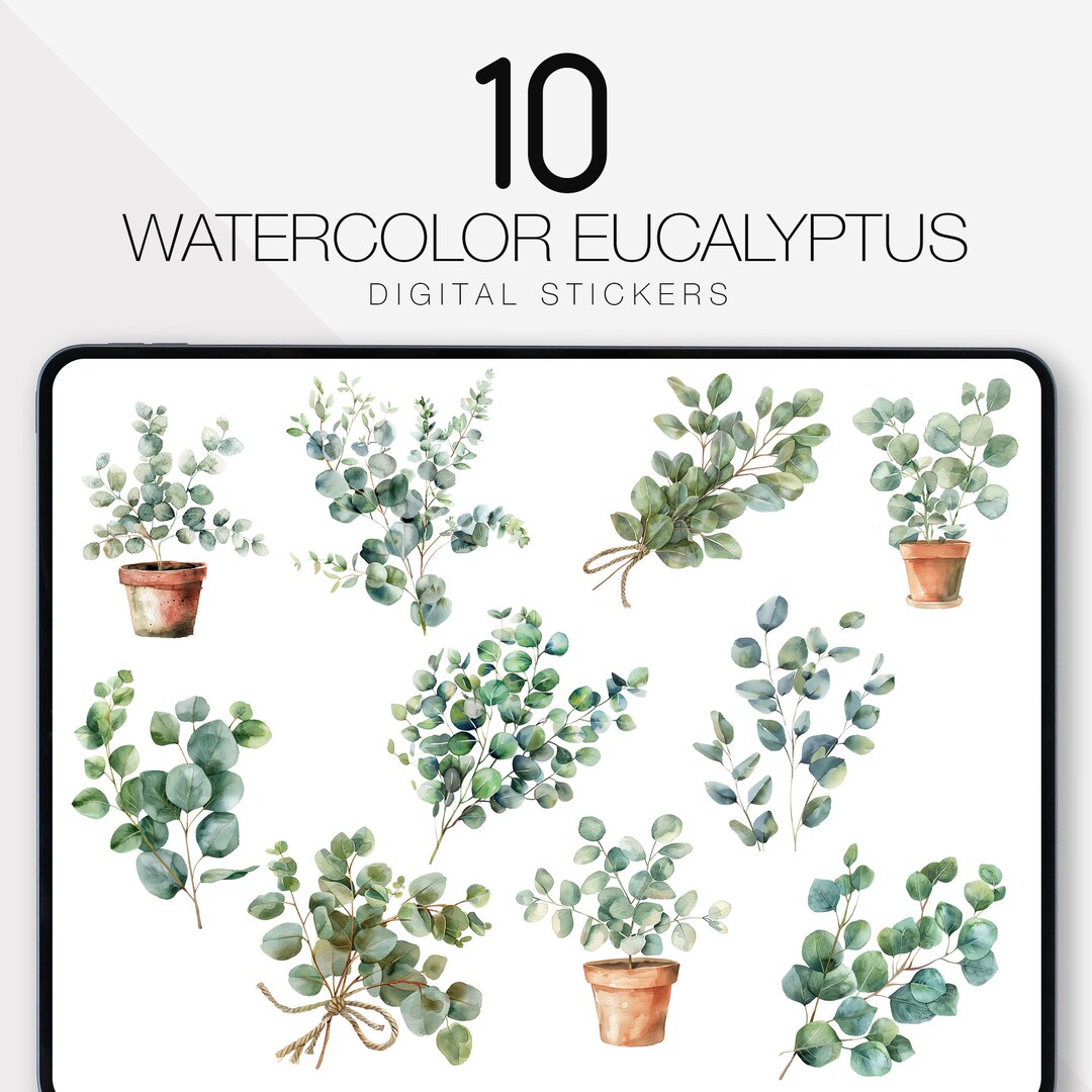 Watercolor Eucalyptus Digital Planner Stickers, Green Garden Stickers ...