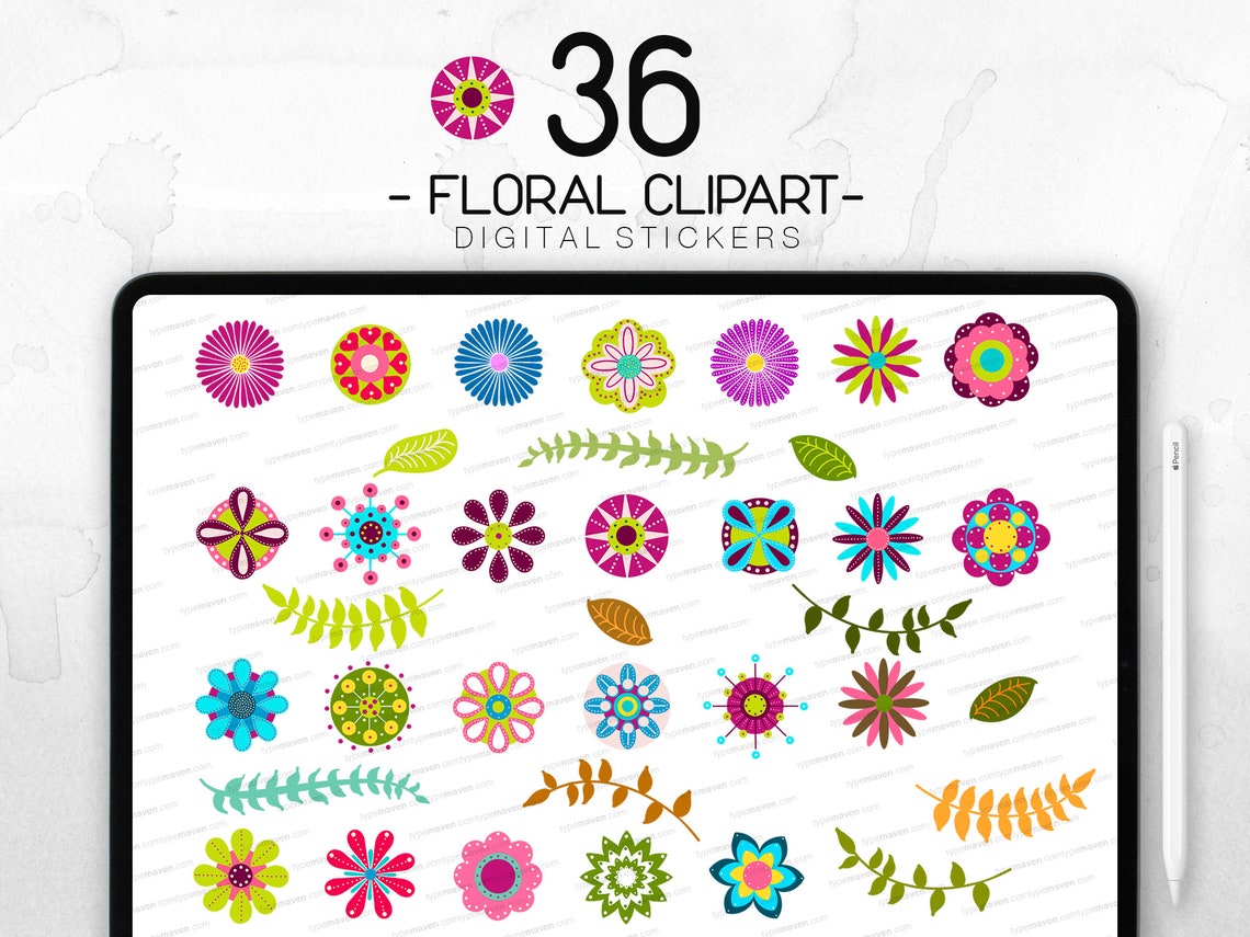 36 DIGITAL FLORAL STICKERS Digital Planner Journal Planner - Etsy