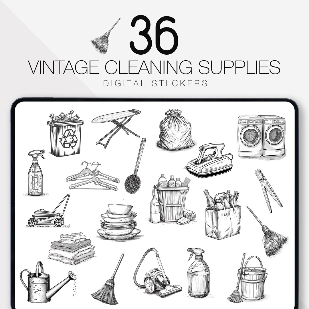 36 Vintage Digital Planner Cleaning Stickers Spring Cleaning Sticker ...