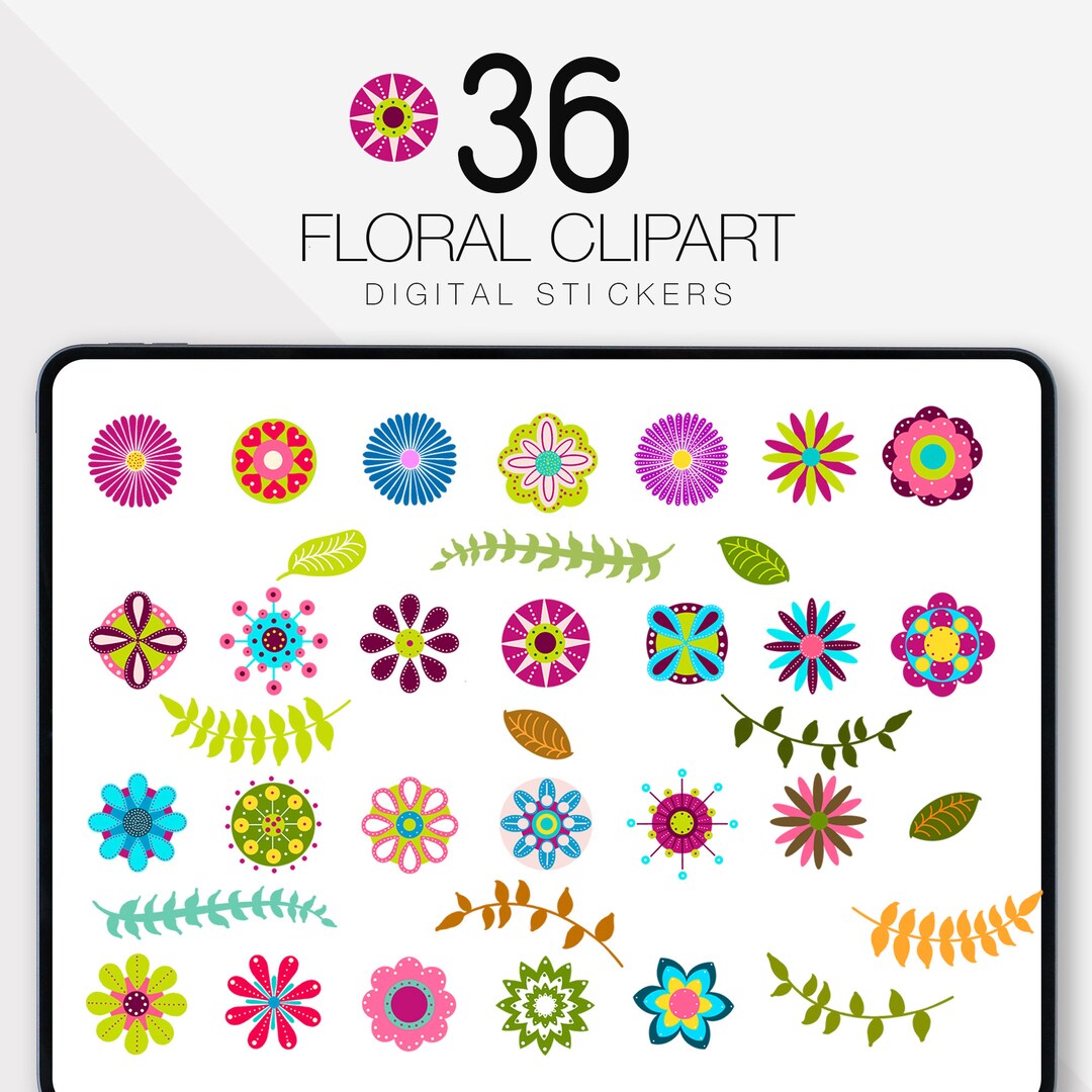 36 DIGITAL FLORAL STICKERS, Digital Planner, Journal Planner, Goodnote ...