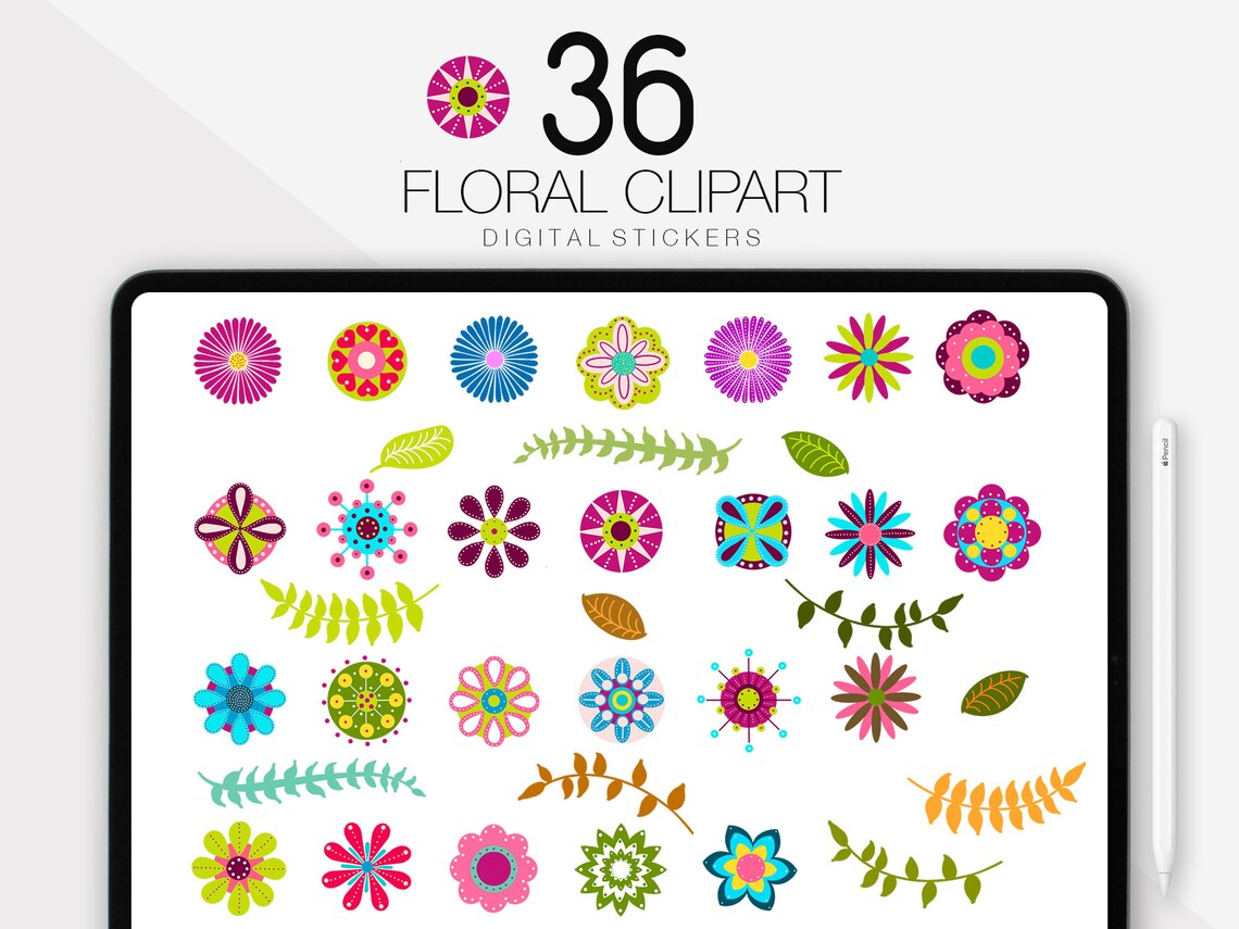 36 DIGITAL FLORAL STICKERS Digital Planner Journal Planner - Etsy