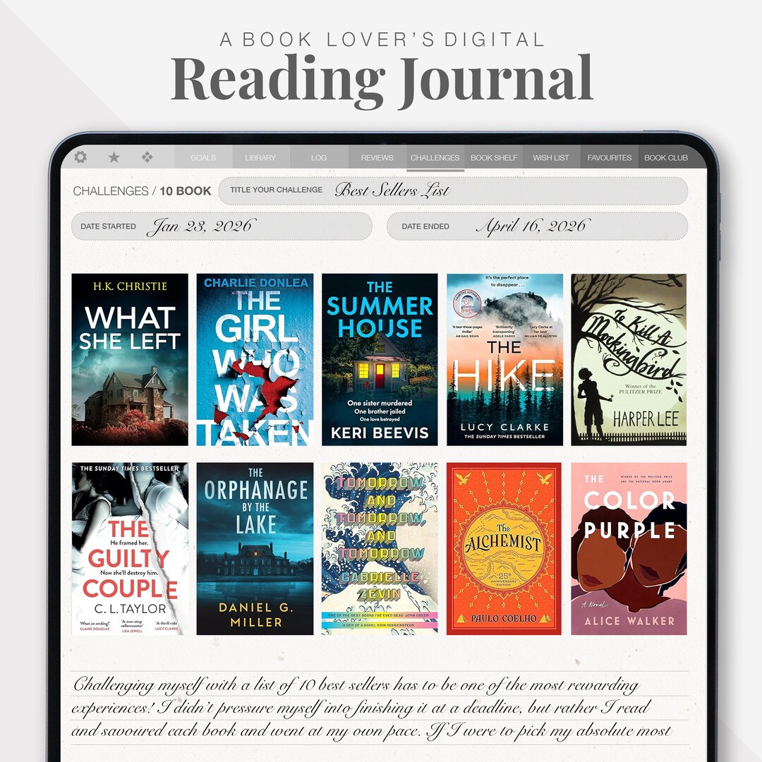 Digital Reading Journal for Book Lovers Book Clubs Book Review Library ...