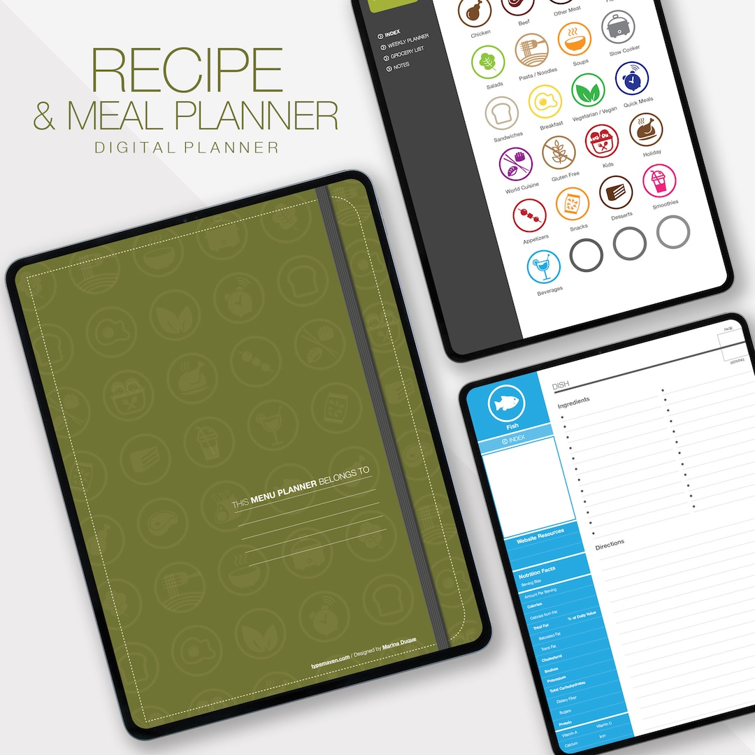 Digital Recipe Meal Planner Goodnotes Recipe Cards Grocery Planner Food ...