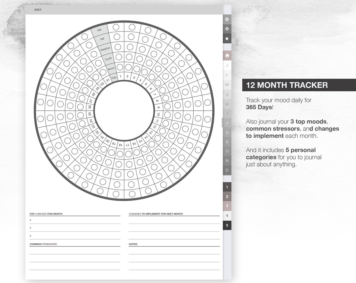 MONTHLY MOOD TRACKER Yearly Mood Tracker Digital Planner | Etsy