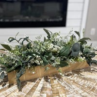 Farmhouse Planter Box Centerpiece With Greenery, Rustic Table ...