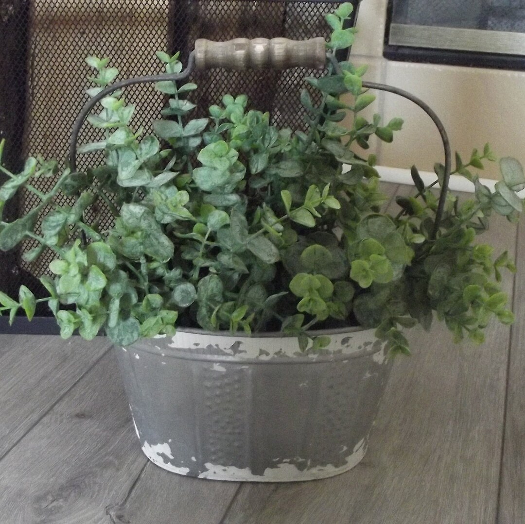 Galvanized Planter/rustic Planter/eucalyptus Planter/home Decor/rustic ...