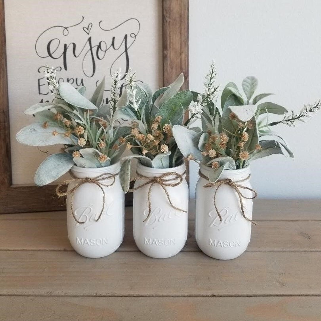 Mason Jar Centerpiece/rustic Home Decor/table Centerpiece/lambs Ear ...
