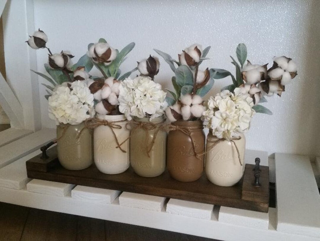 Mason Jar Centerpiece/rustic Home Decor/table Centerpiece/painted Mason ...