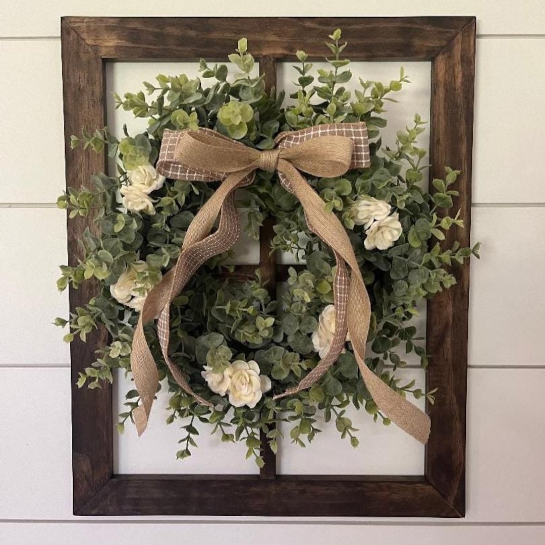 Wood Window Frame With Wreath/wall Hanging/ Farmhouse Wall Decor ...