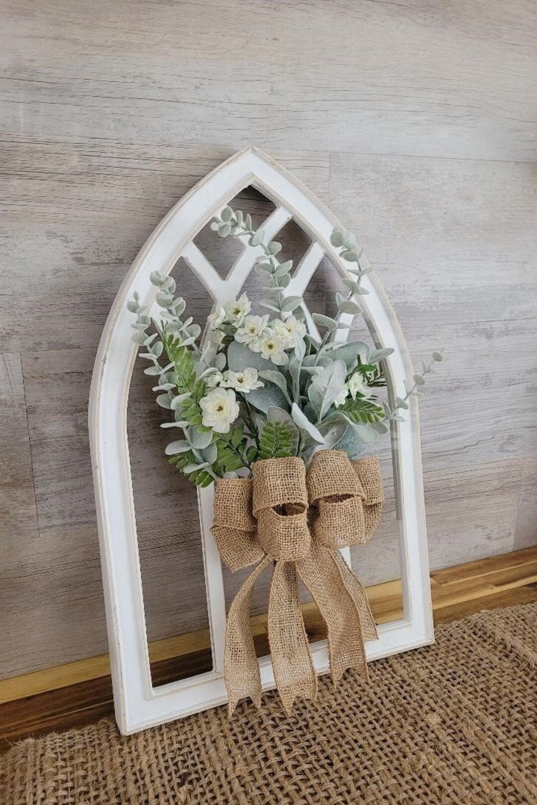 Cathedral Window Frame With Wreath/window Frame With Floral/wall Decor ...