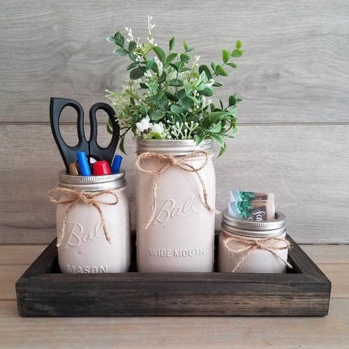 Office Mason Jar Set/office Organizer/desk Organizer/rustic - Etsy