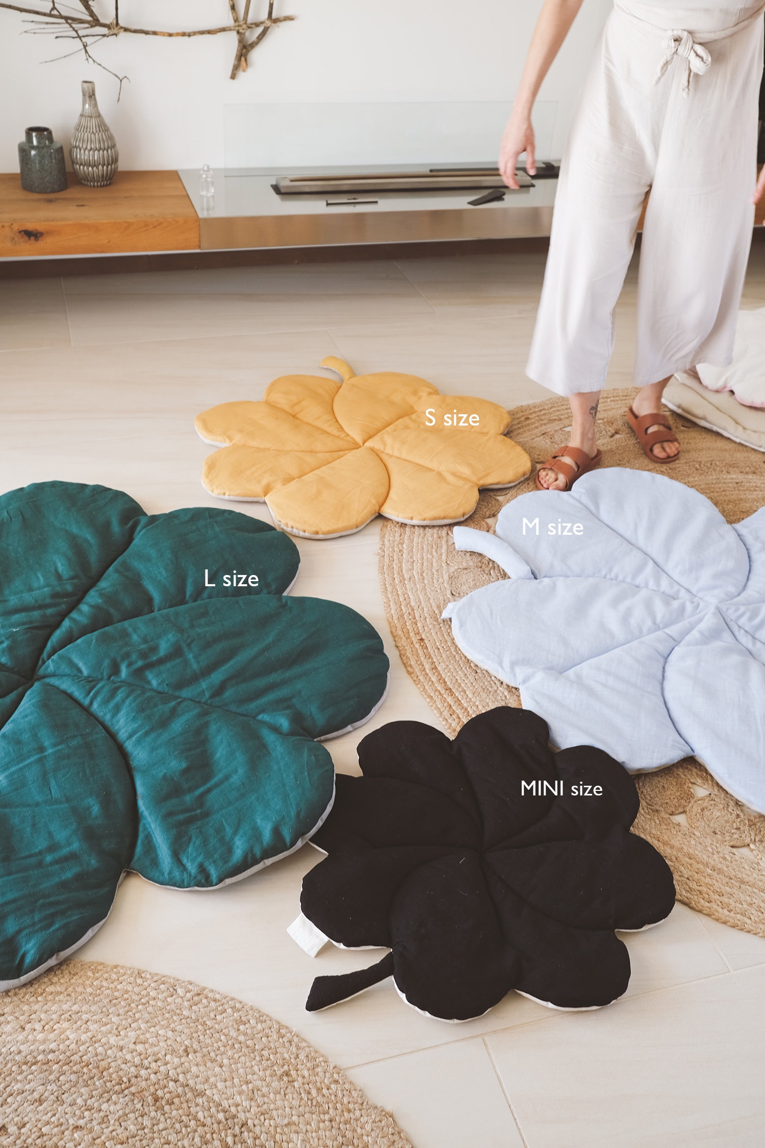 M Size Clover Leaf Mat Natural Linen Mat Decorative Rug Room Decor Bed ...