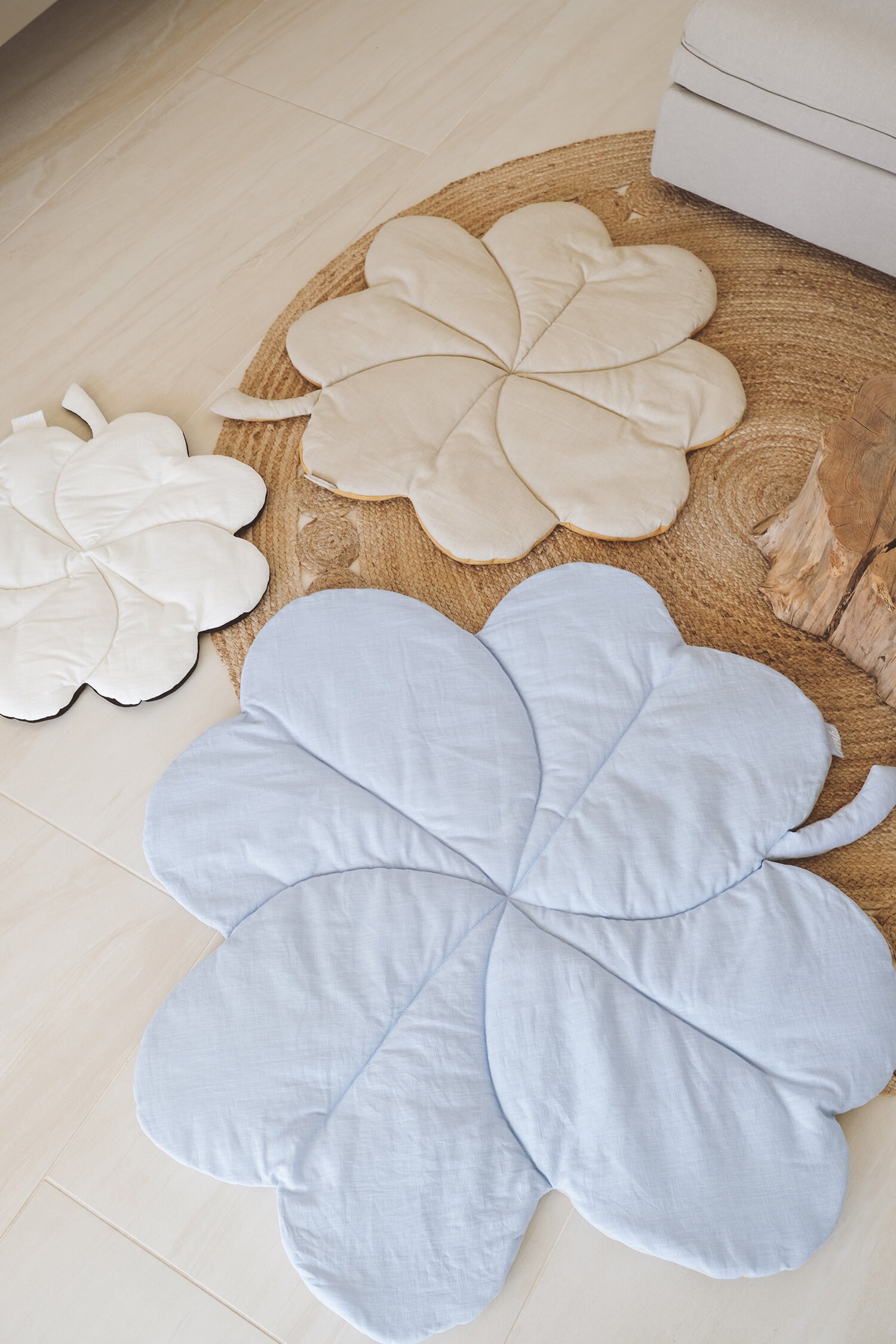 M Size Clover Leaf Mat Natural Linen Mat Decorative Rug Room Decor Bed ...