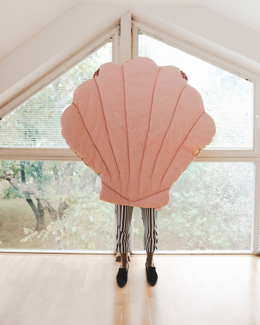 M Size Seashell Mat Natural Linen Mat Quilted Seashell Playmat Padded ...