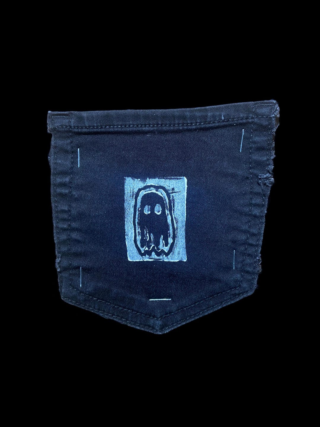 Ghost Pocket Patch” Lino Printed Clothing Patch, 5 1/2”x5 1/2”, Worm ...