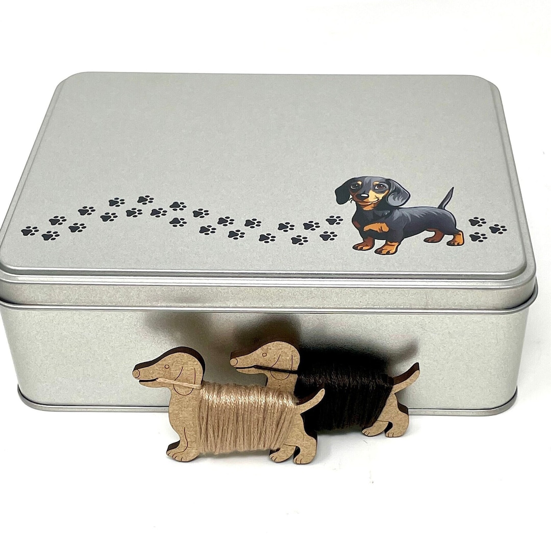 Dachshund Tin With 20x Premium Wooden Bobbins for Cross Stitch and Embroidery Projects - Etsy UK