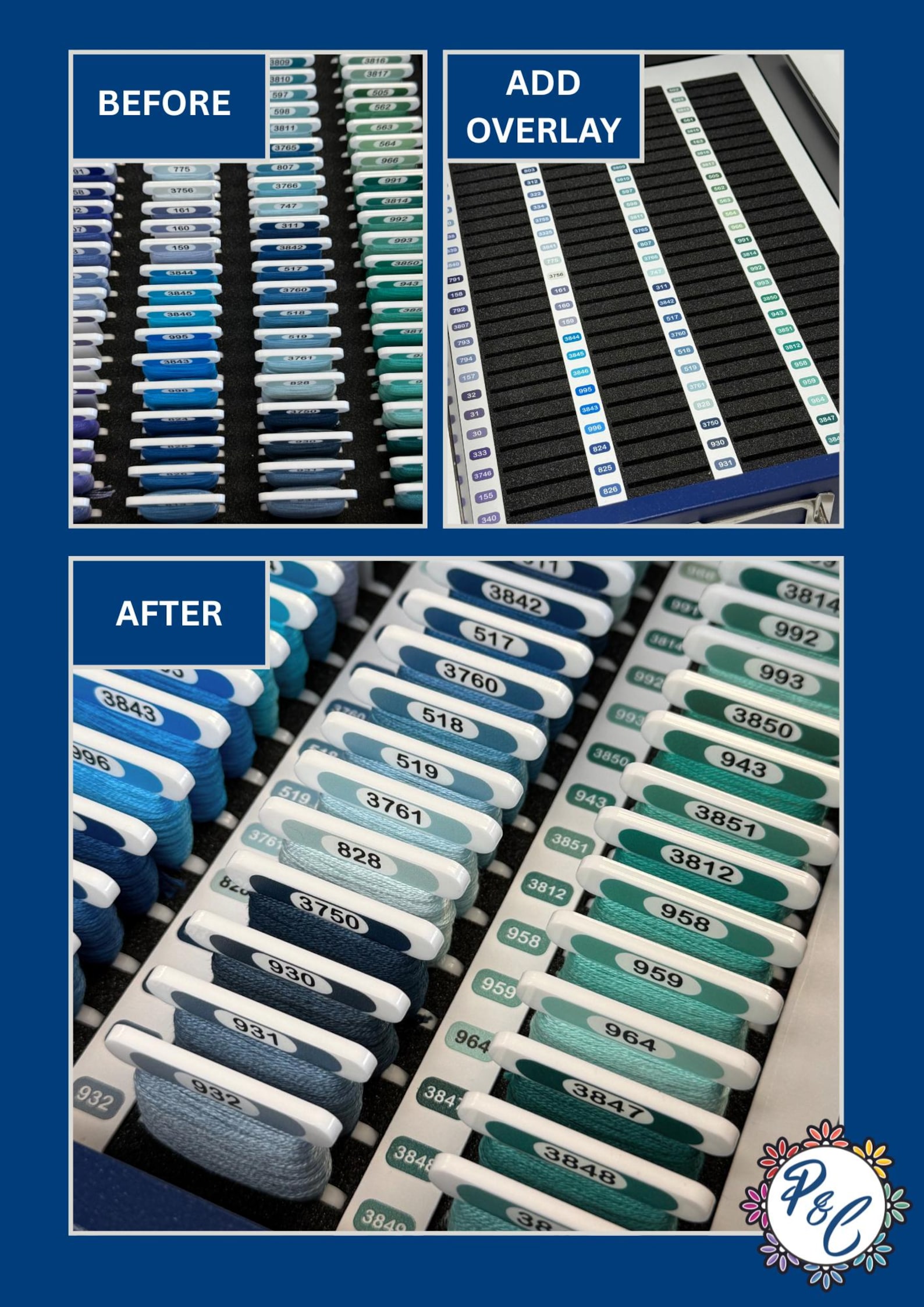 DMC Thread Layout Guide Overlays (set of 5) for Bisley Cabinet | Full ...